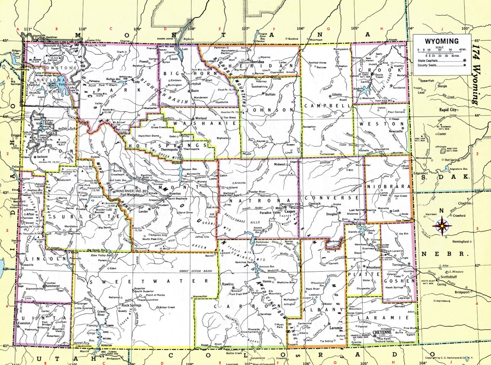 Wyoming vintage Map Instant Download Carte imprimable, Home Library ...