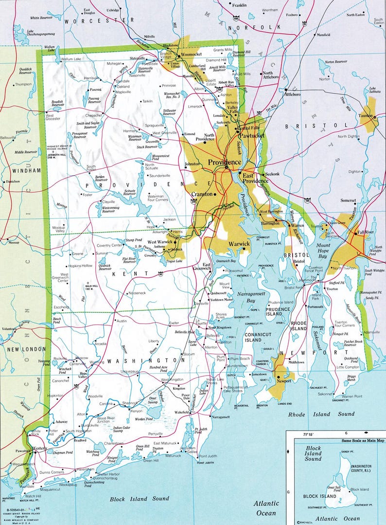 Rhode Island Map Digital Download - Printable Map, Map of Rhode Island ...