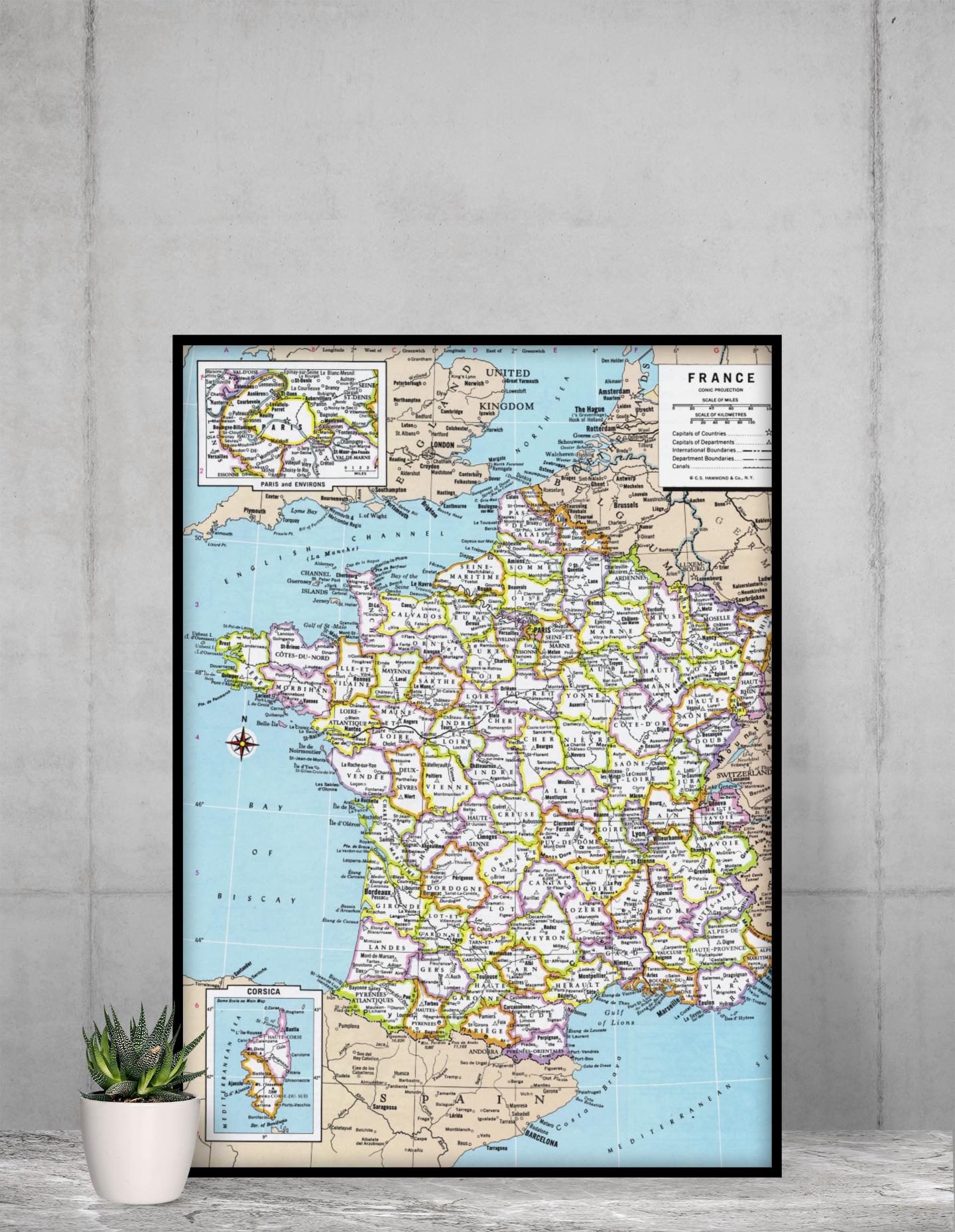 France Map Instant Download - Printable Map, Digital Download, Wall Art ...