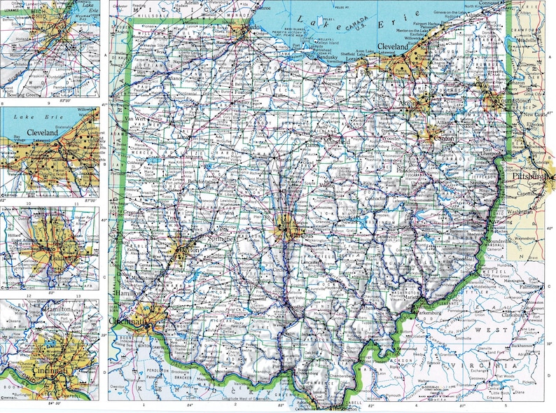 Ohio Map Digital Download - Printable Map, Map of Ohio, Home Decor ...