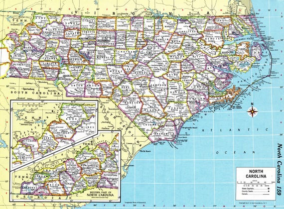 Laminated Map Large Detailed Administrative Map Of North Carolina