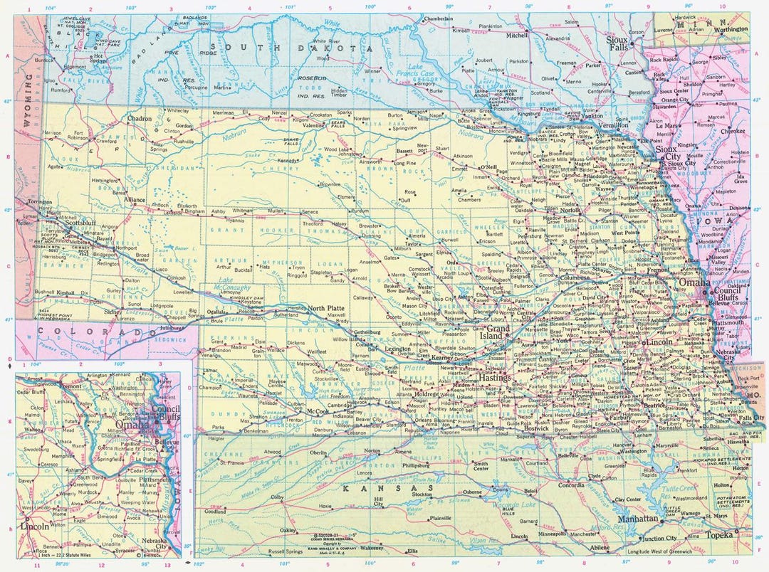 Nebraska Map Instant Download - Printable Map, Vintage Map, Home Decor ...