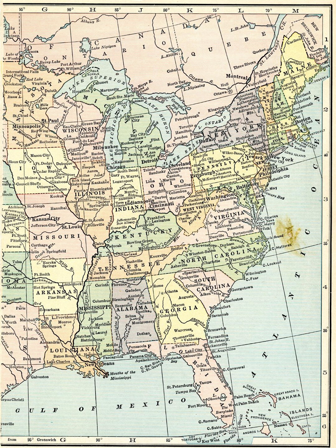 Eastern USA Map Digital Download - Printable Map, Vintage 1923 Map of ...