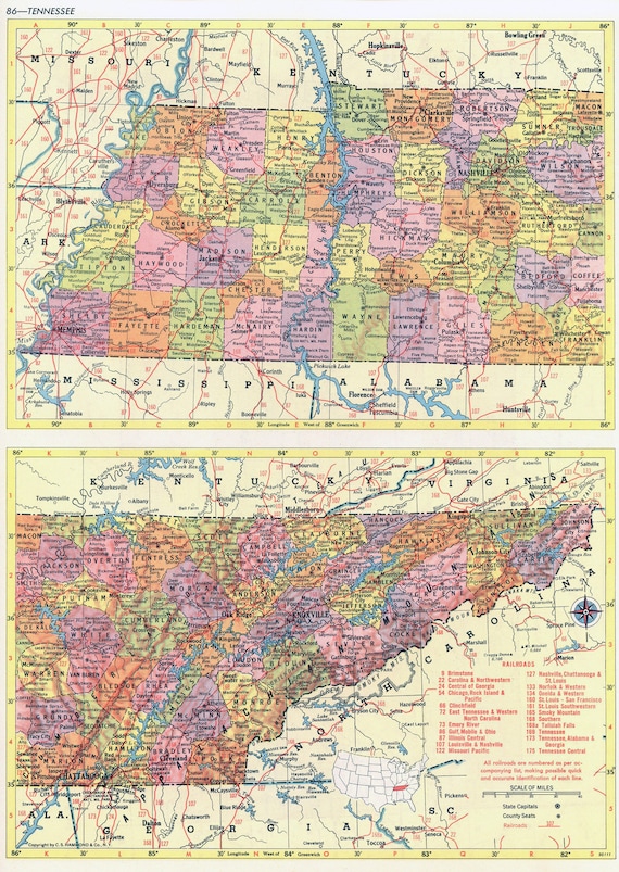 Tennessee Map Instant Download Printable Map Vintage Map - Etsy