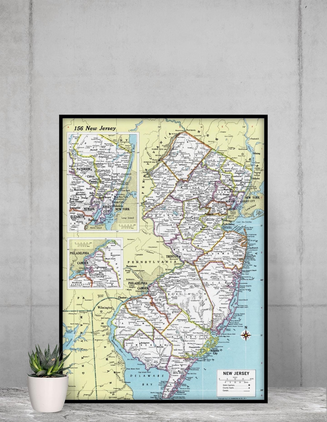 New Jersey Map Instant Download - Printable Map, Digital Download, Wall ...