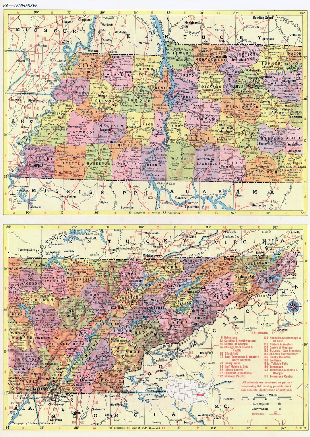 Tennessee Map Instant Download - Printable Map, Vintage Map, Home Decor ...