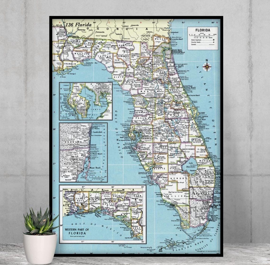 Florida Map Digital Download - Printable Map, Home Decor, Instant ...