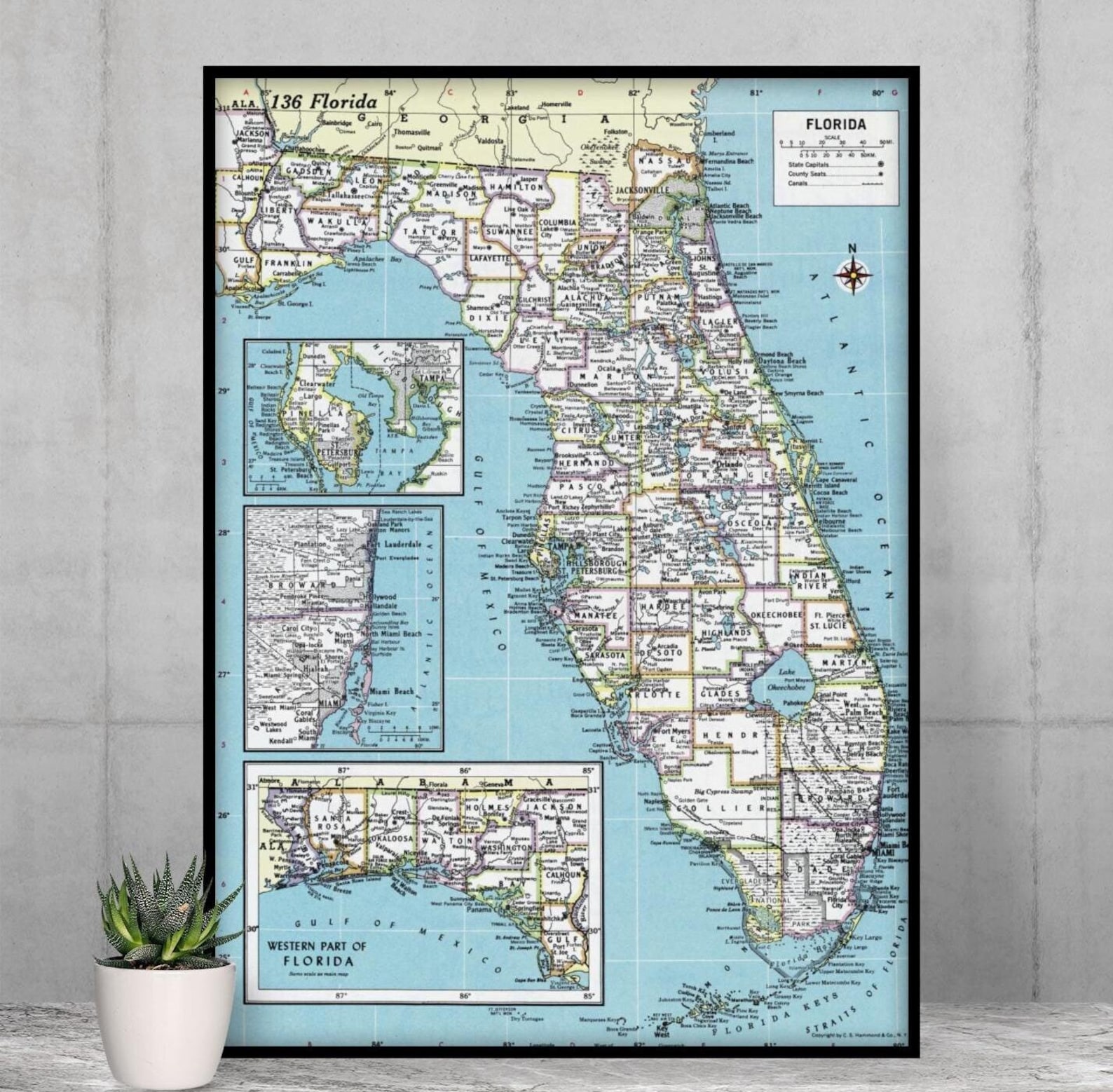 Florida Map Digital Download - Printable Map, Home Decor, Instant ...