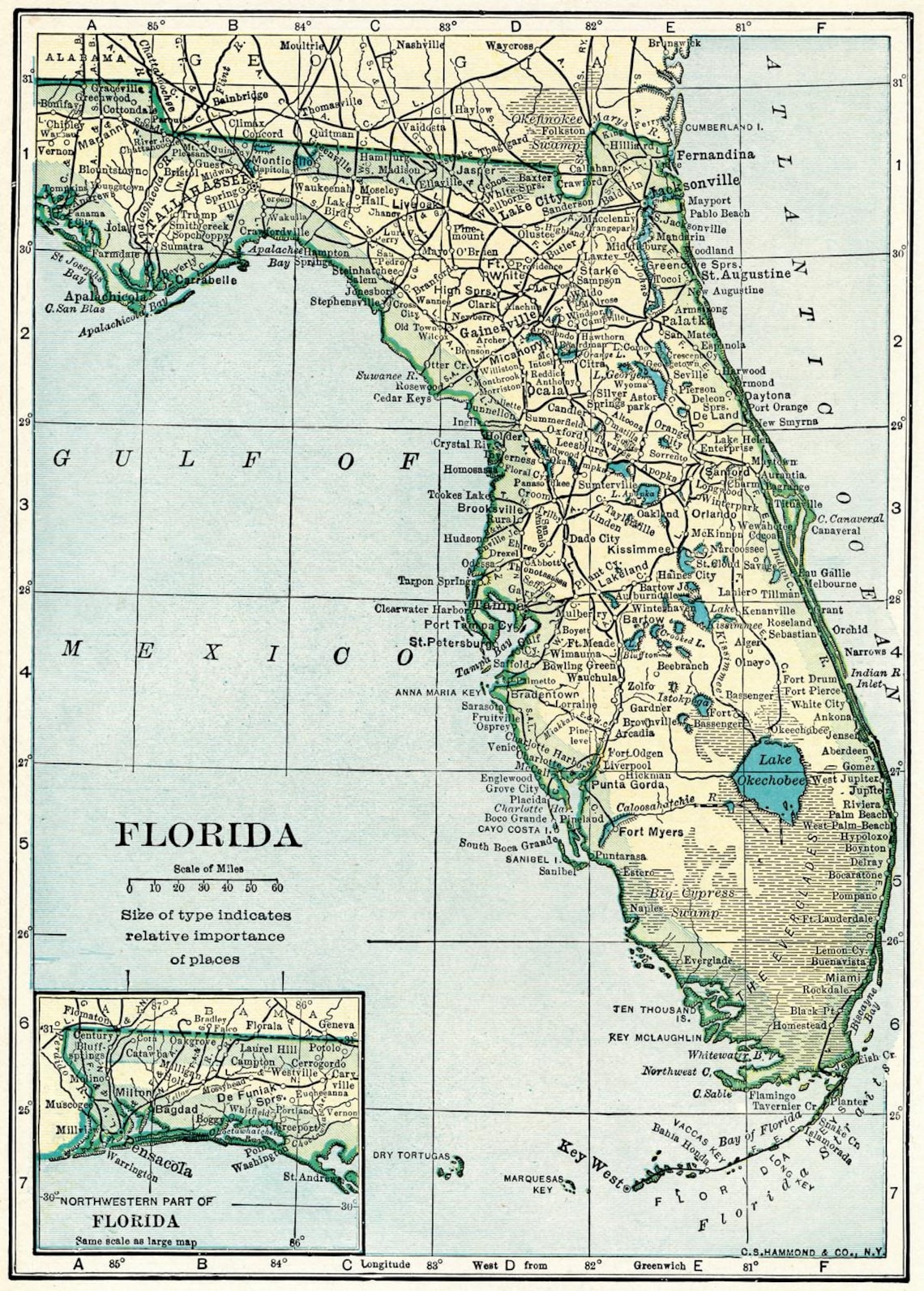 Florida Map Digital Download - Printable Map, Vintage 1923 Map of ...