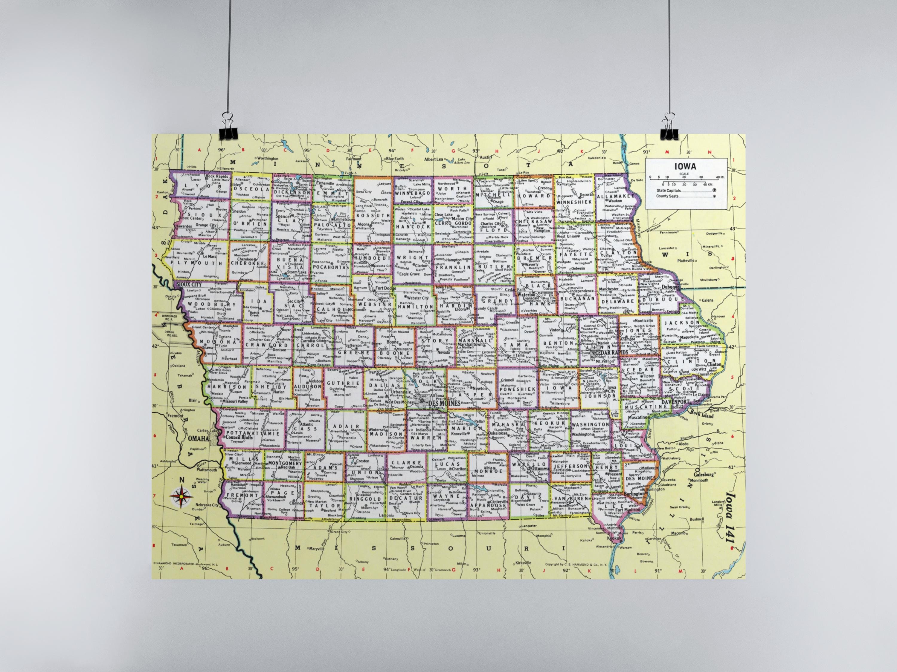 Iowa Map Instant Download - Printable Map, Digital Download, Wall Art ...