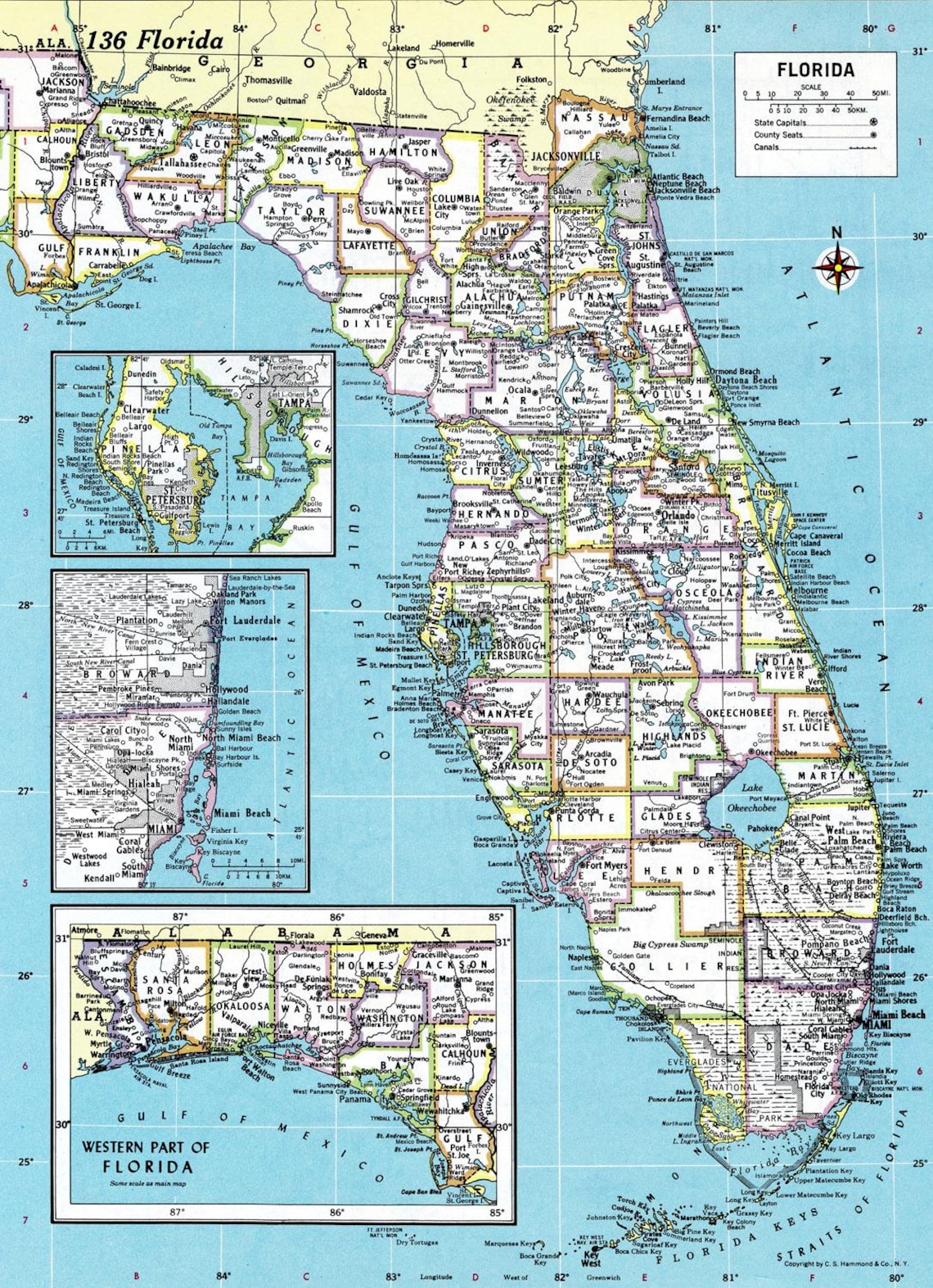 Florida Map Digital Download - Printable Map, Home Decor, Instant ...