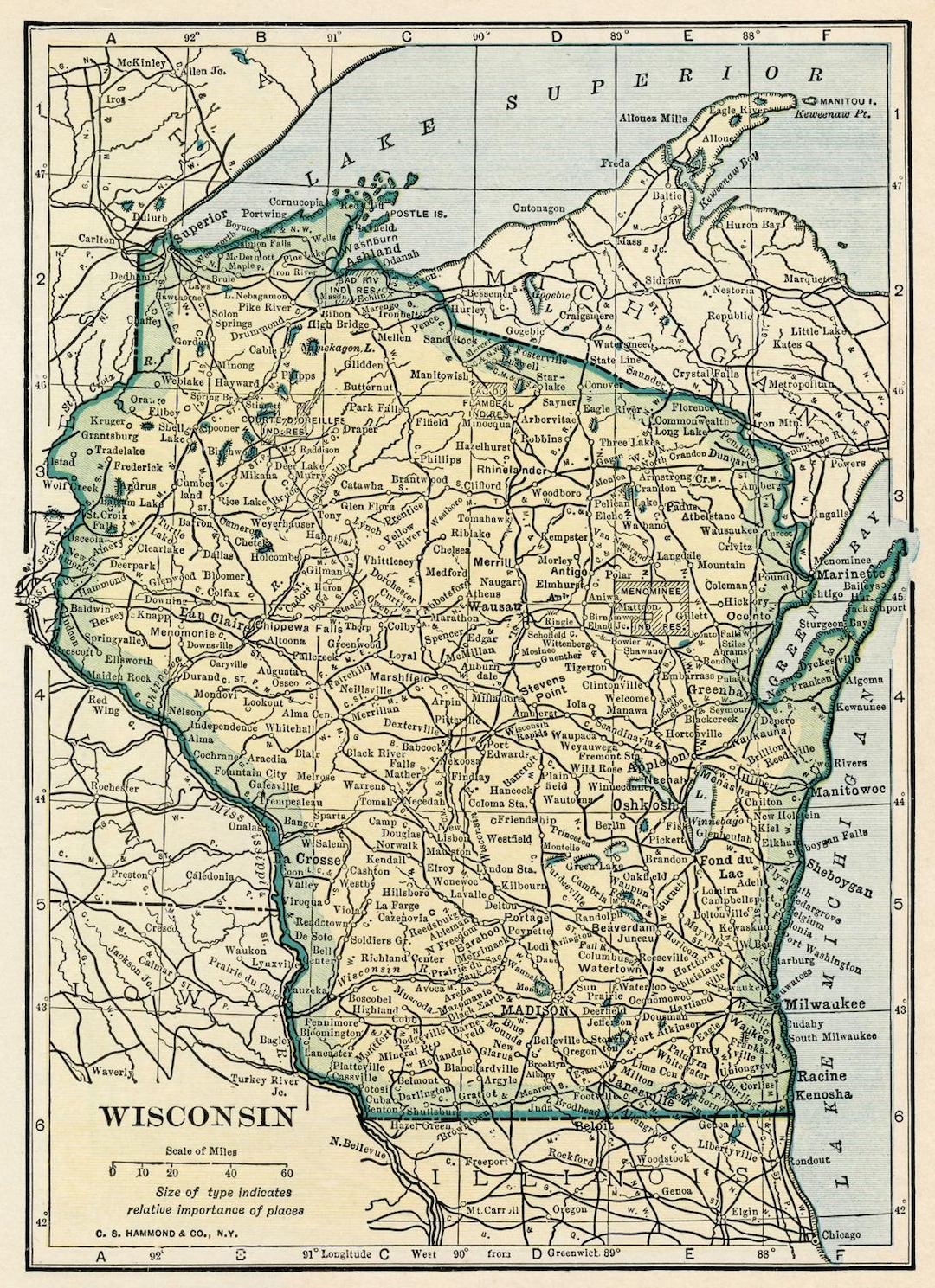 Wisconsin Map Digital Download - Printable Map, Vintage 1923 Map of ...