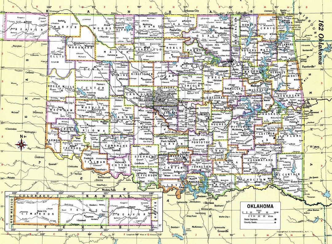 Oklahoma Map Instant Download Printable Map, Digital Download, Wall Art ...