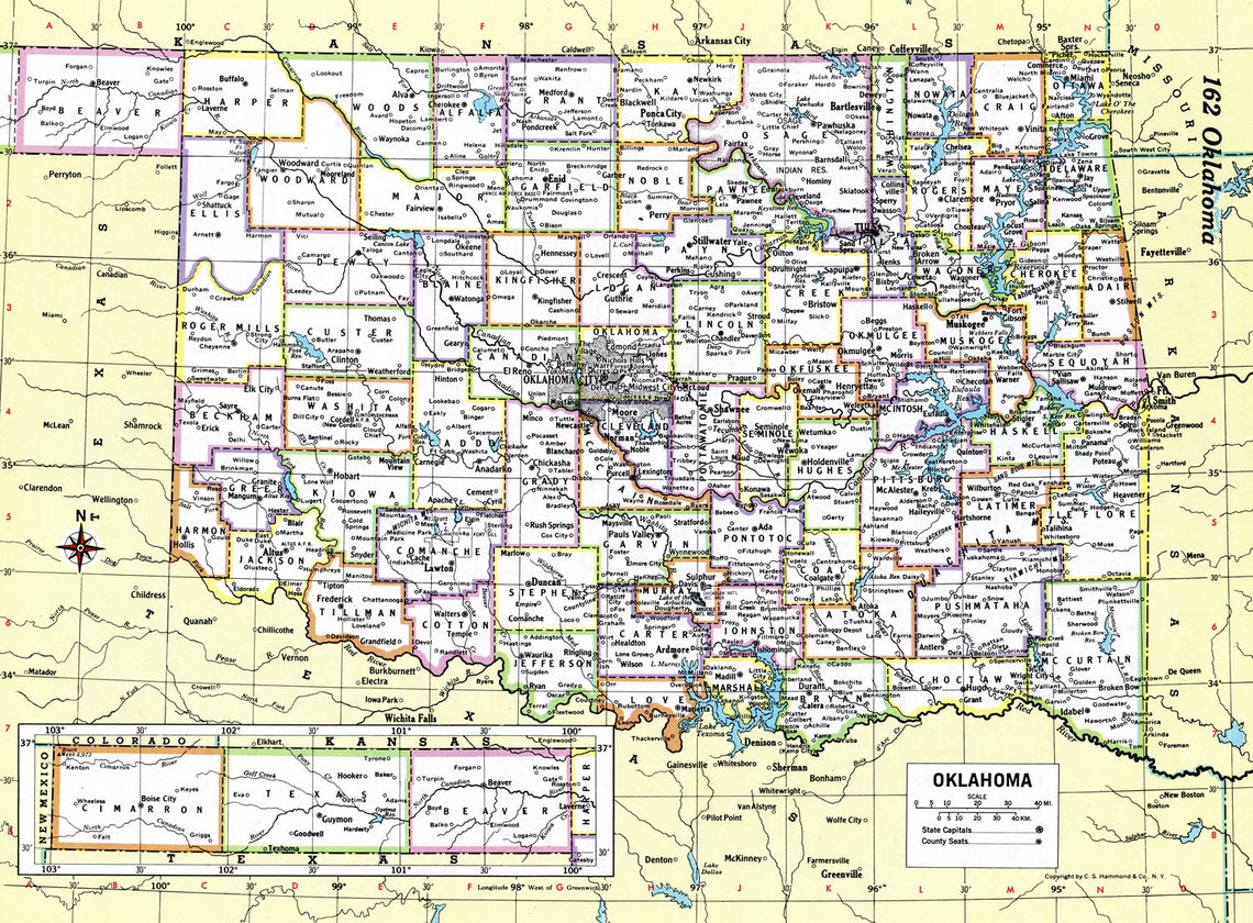 Oklahoma Map Instant Download Printable Map, Digital Download, Wall Art ...