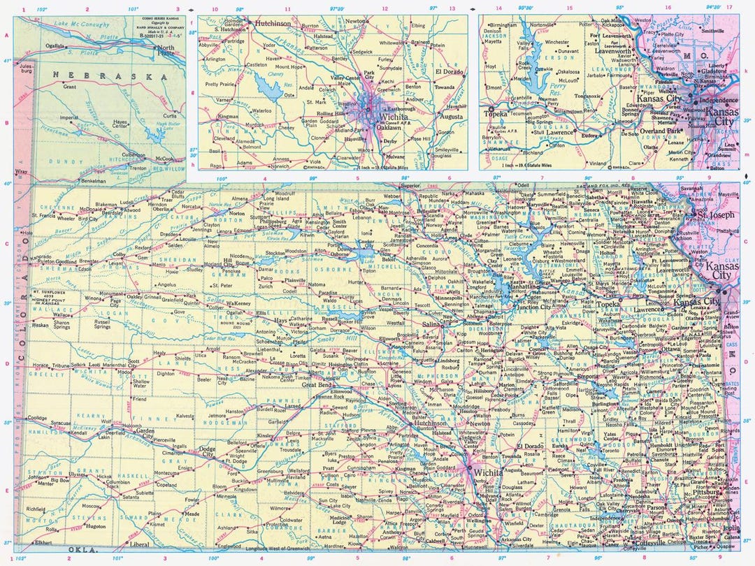 Kansas Map Digital Download - Printable Map, Map of Kansas, Home Decor ...
