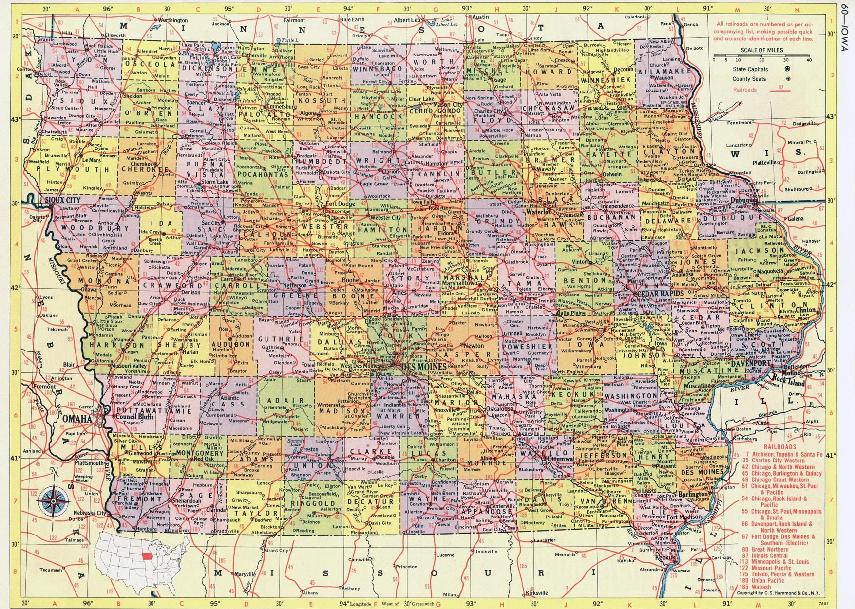 Iowa Map Instant Download - Printable Map, Vintage Map, Home Decor ...