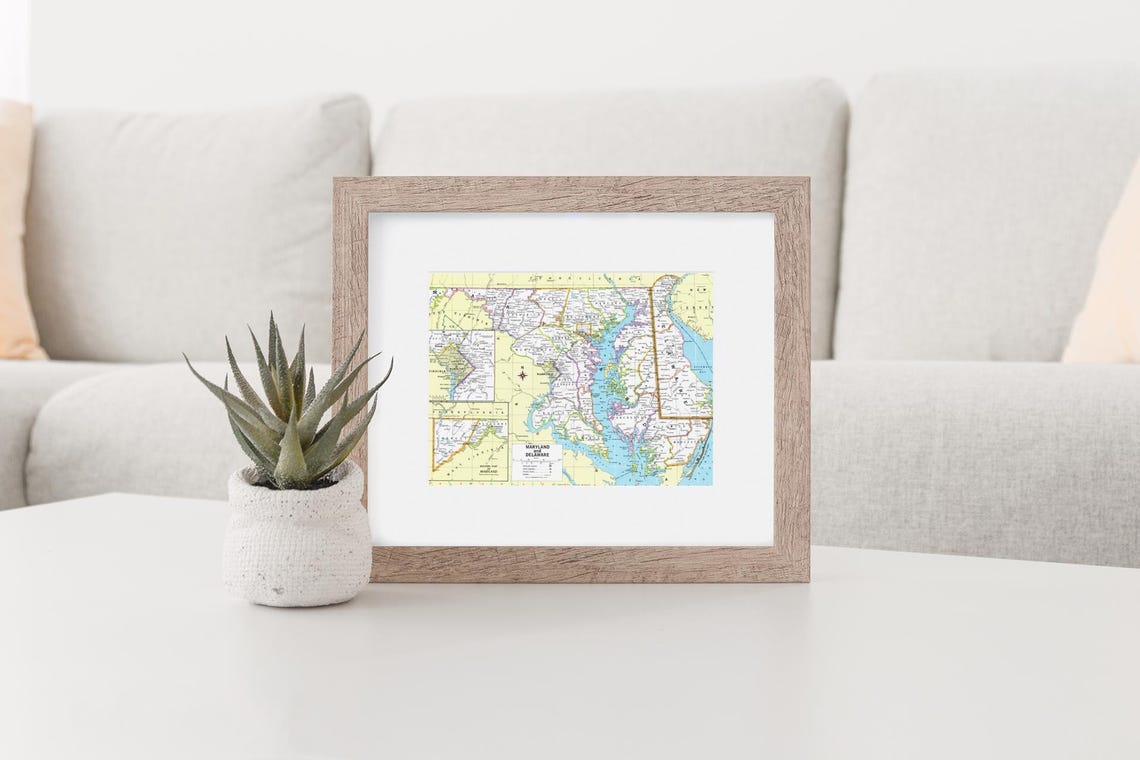 Maryland & Delaware Map Instant Download - Printable Map, Digital ...