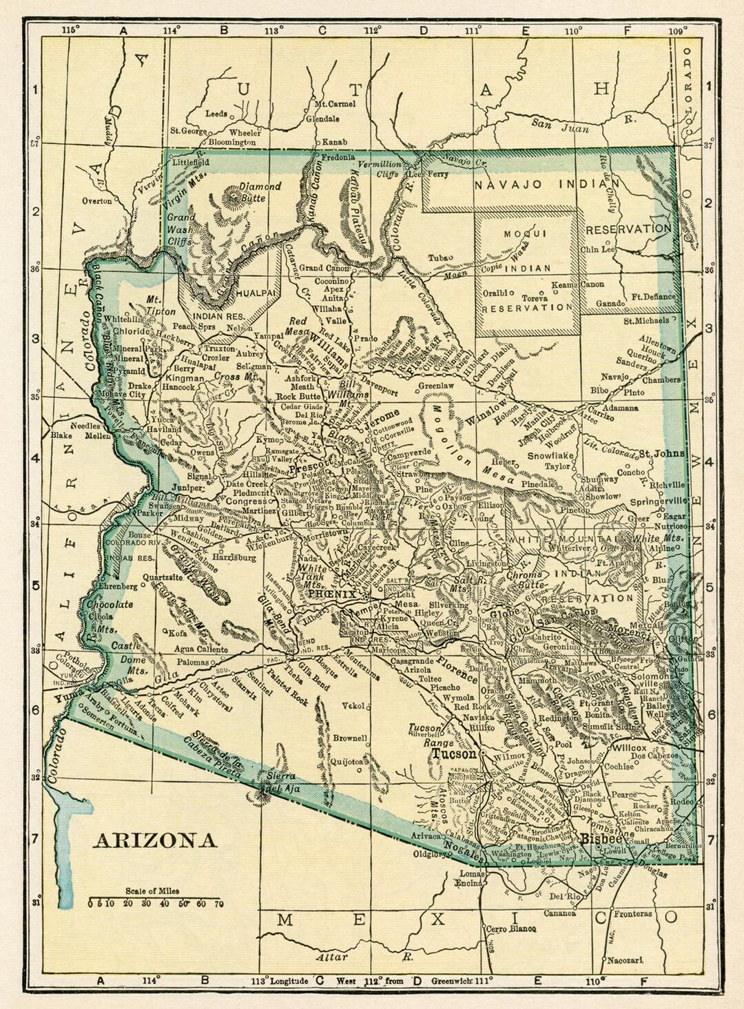 Arizona Map Digital Download - Printable Map, Vintage 1923 Map of ...