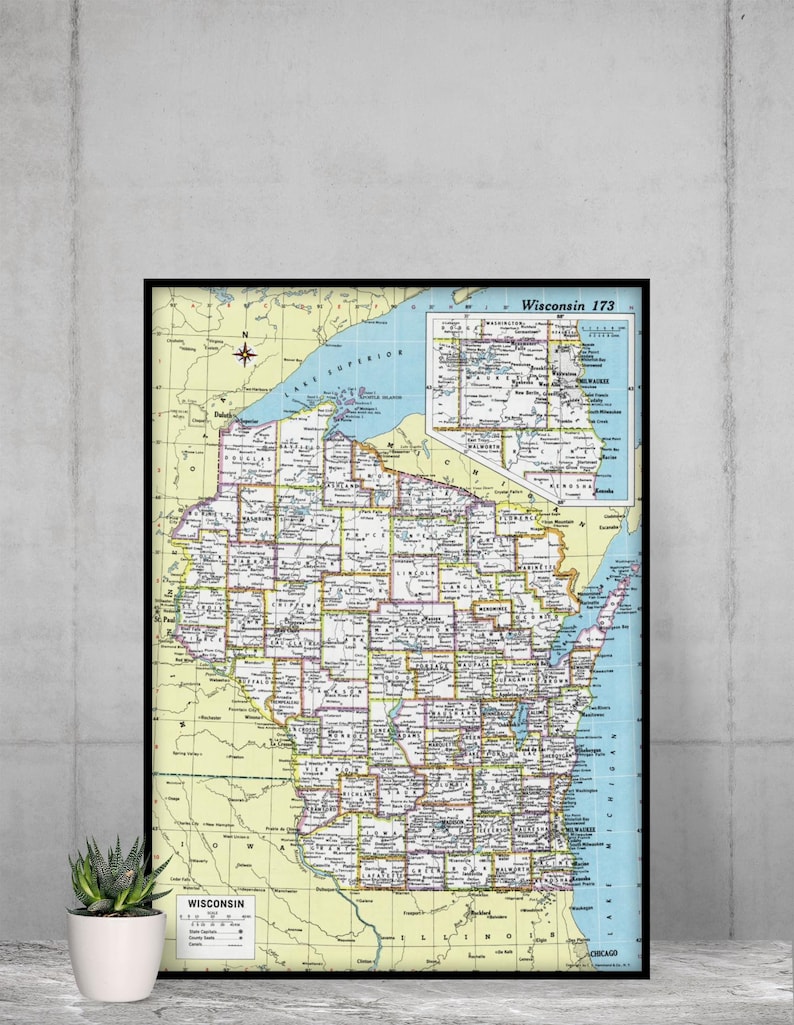 Wisconsin Map Instant Download - Printable Map, Digital Download, Wall ...