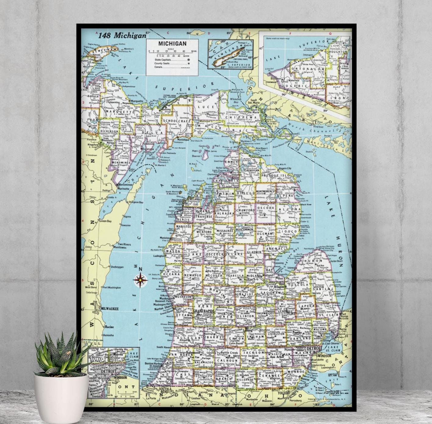 Michigan Map Instant Download - Printable Map, Digital Download, Wall ...