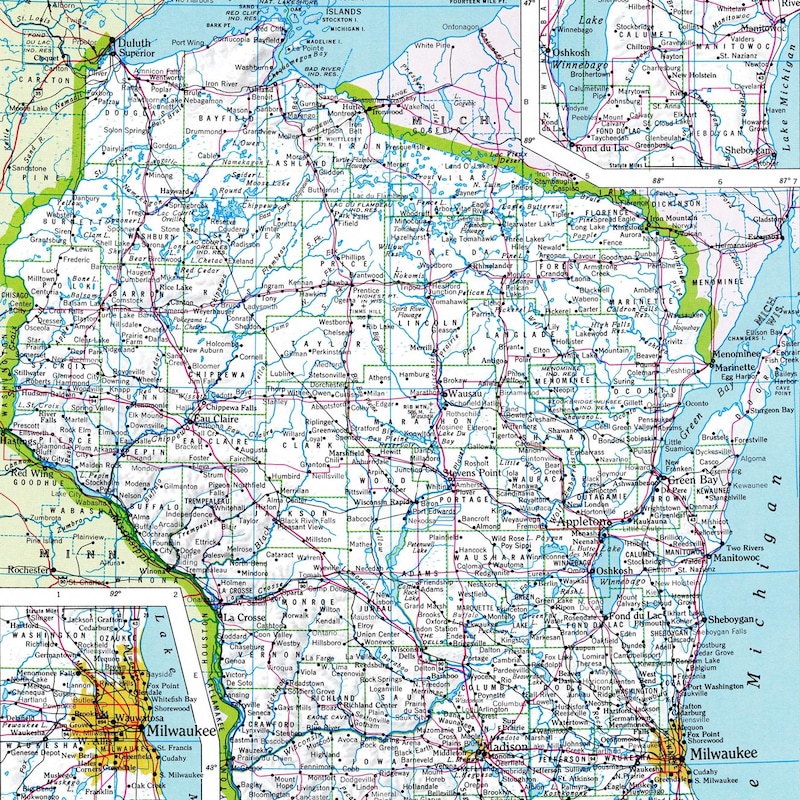 Map of Wisconsin - Etsy Norway