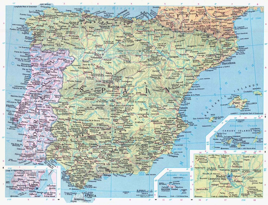 Spain & Portugal Map Digital Download - Printable Map, Map of Spain ...