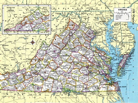 Virginia Map Instant Download Printable Map Digital - Etsy