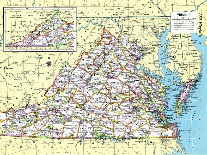 Virginia Map Instant Download Printable Map, Digital Download, Wall Art ...