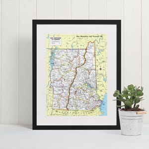 New Hampshire & Vermont Map Instant Download - Printable Map, Digital ...