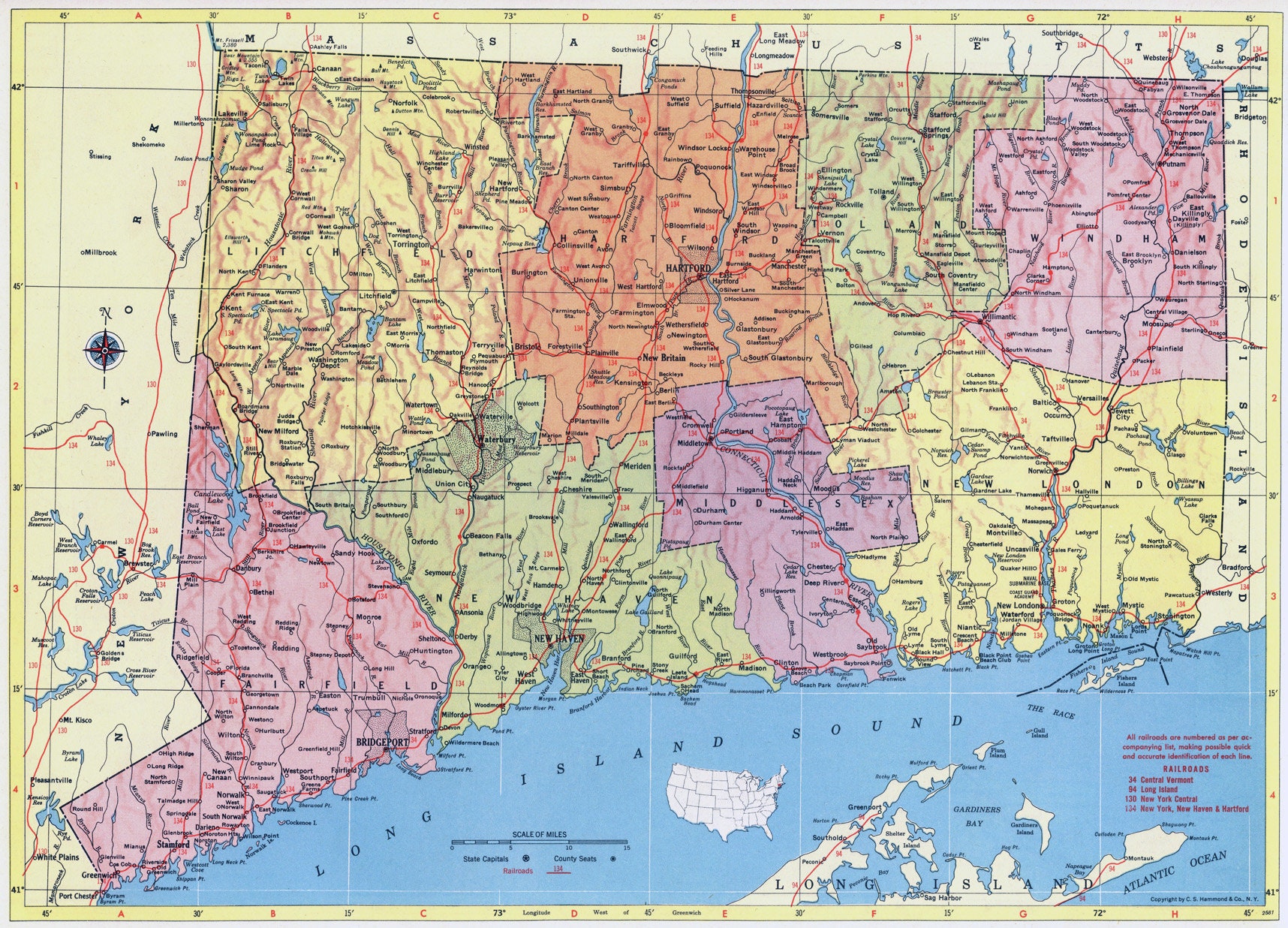Connecticut Map Instant Download Printable Map, Vintage Map, Home Decor ...