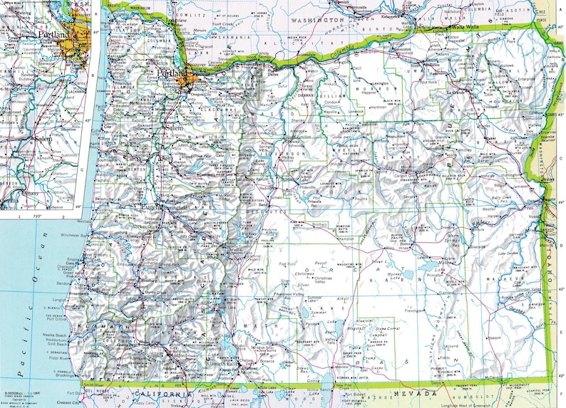 Oregon Map Digital Download - Printable Map, Map of Oregon, Home Decor ...