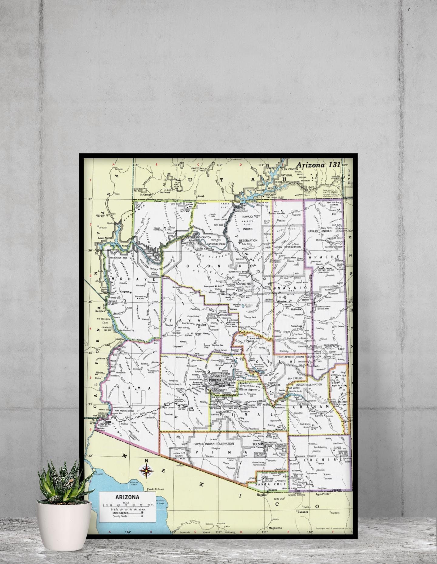 Arizona Map Instant Download - Printable Map, Digital Download, Wall ...