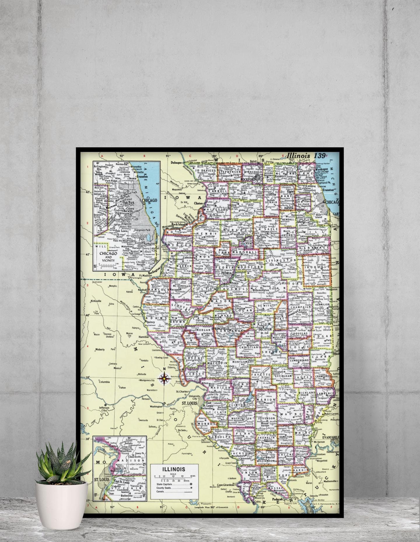 Illinois Map Instant Download - Printable Map, Digital Download, Wall ...