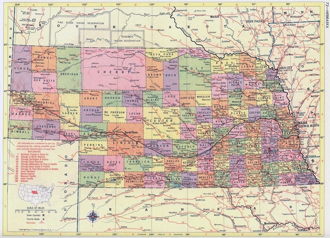 Nebraska Map Instant Download - Printable Map, Vintage Map, Home Decor ...