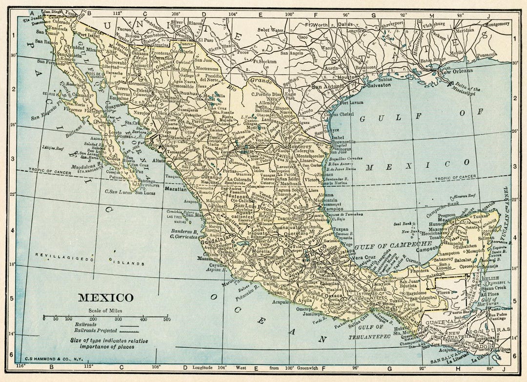 Mexico Map Digital Download - Printable Map, Vintage 1923 Map of Mexico ...
