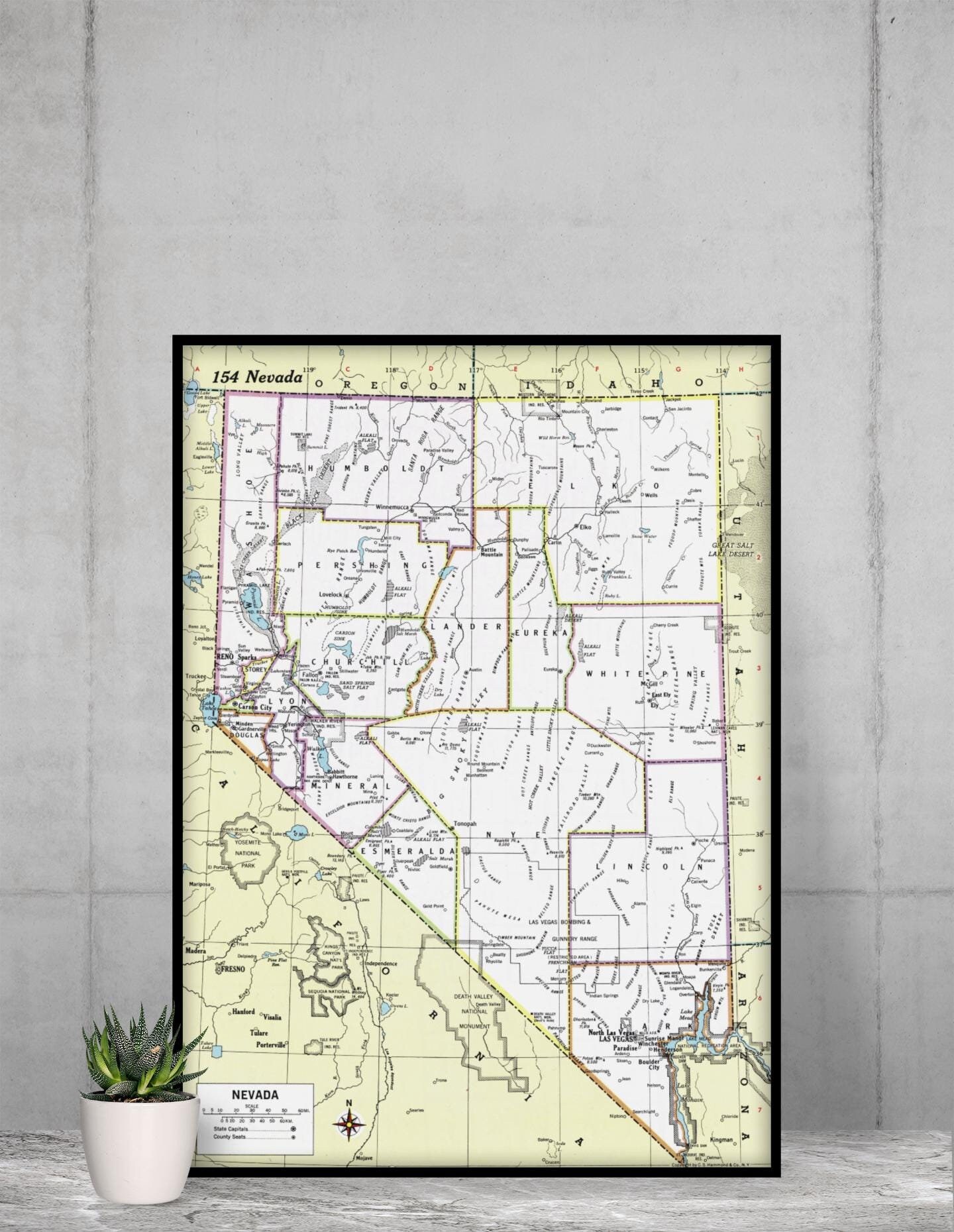 Nevada Map Instant Download - Printable Map, Digital Download, Wall Art ...