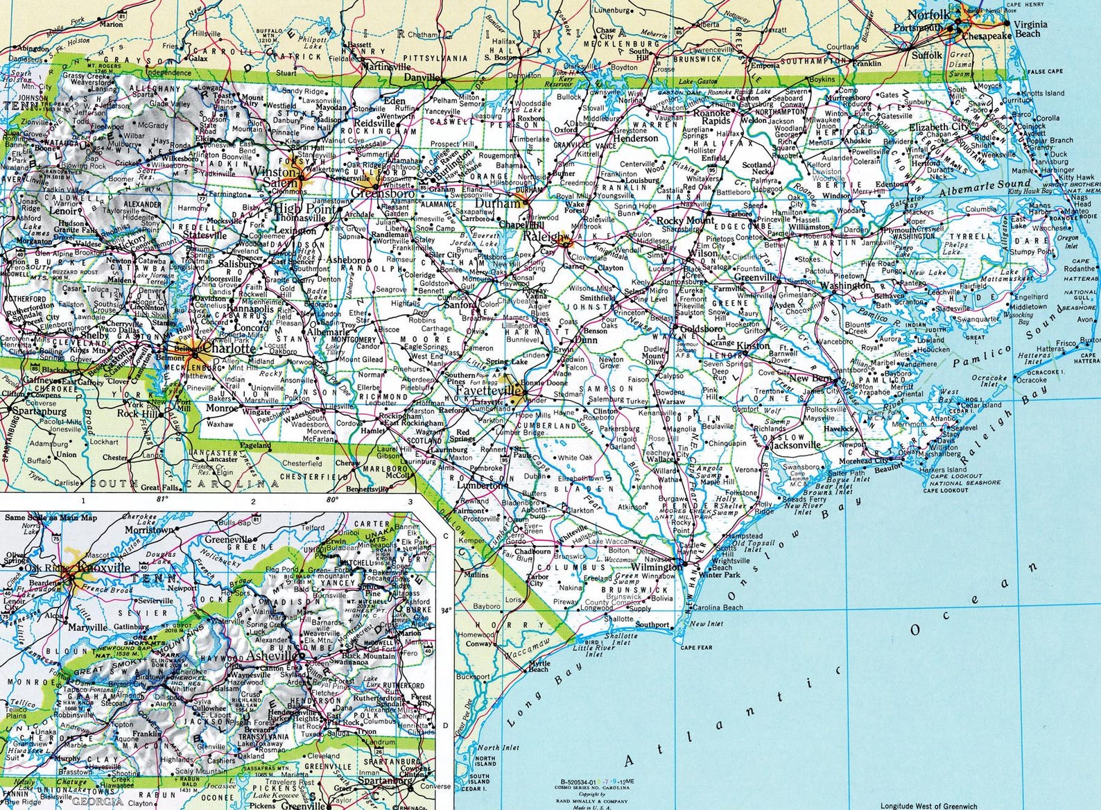 North Carolina Map Digital Download - Printable Map, Map of North ...