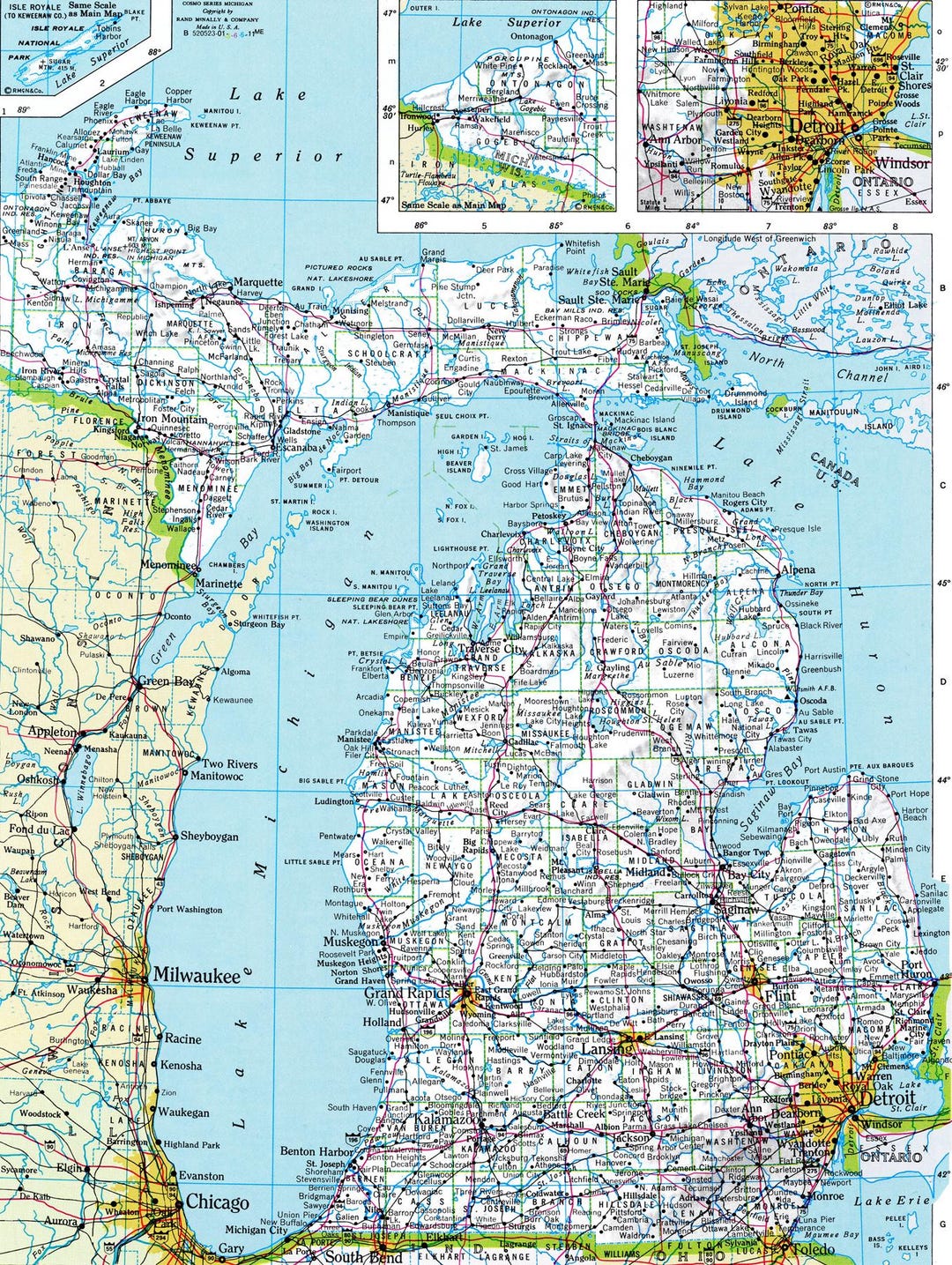 Michigan Map Digital Download - Printable Map, Map of Michigan, Home ...