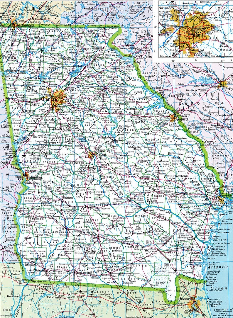 Georgia Map Digital Download - Printable Map, Map of Georgia, Home ...