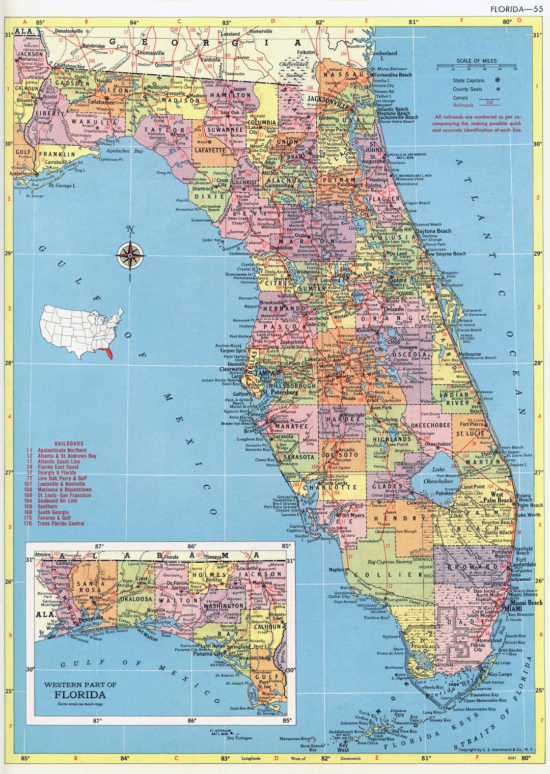 Florida Vintage Map Instant Download - Printable Map, Home Library ...
