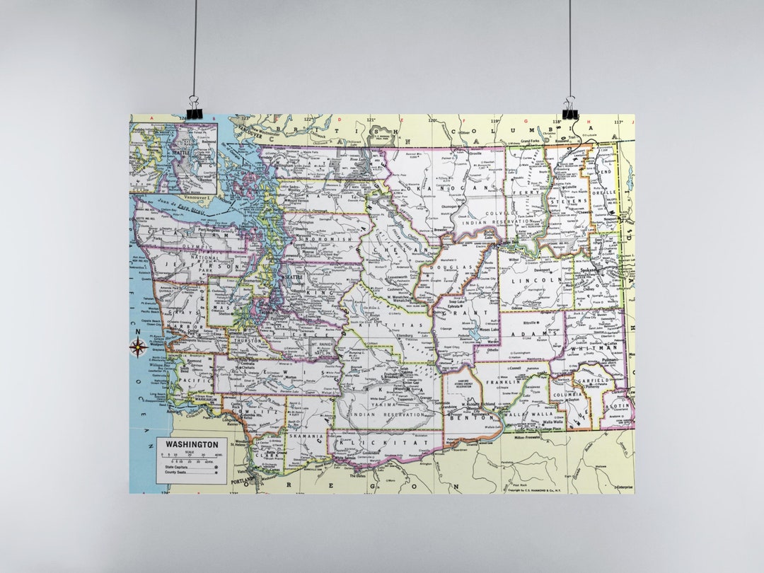 Washington Map Instant Download - Printable Map, Digital Download, Wall ...