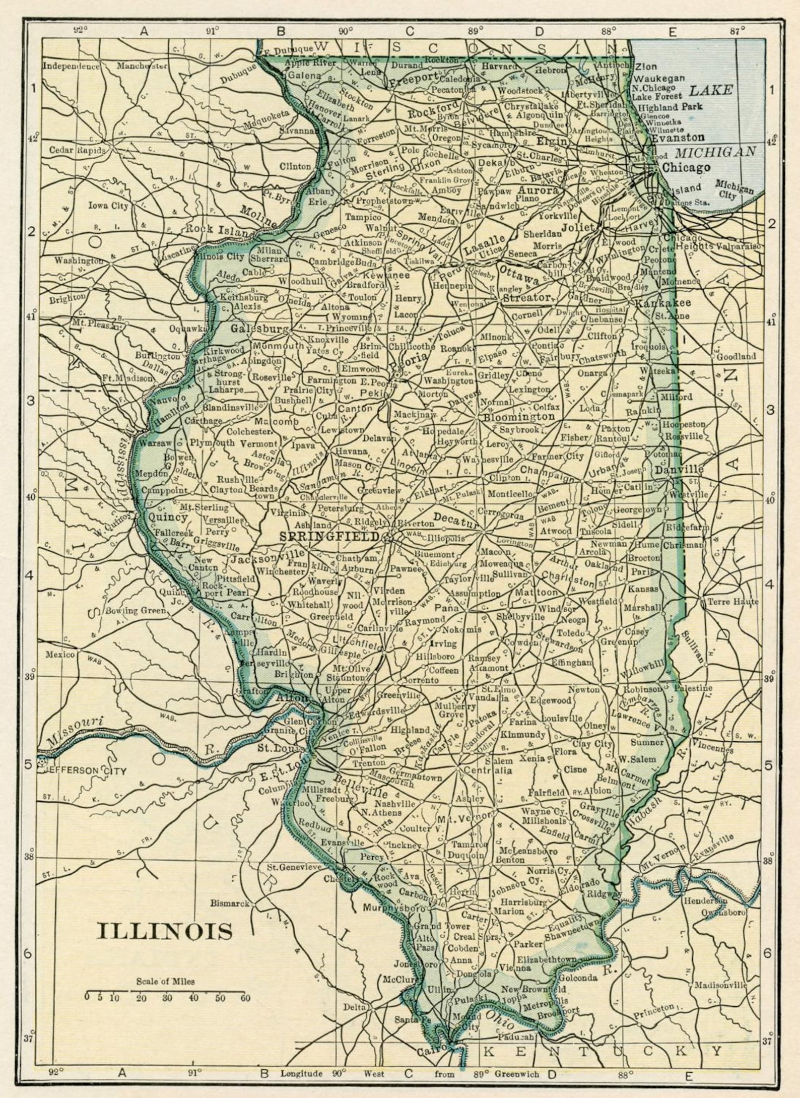 Illinois Map Digital Download - Printable Map, Vintage 1923 Map of ...