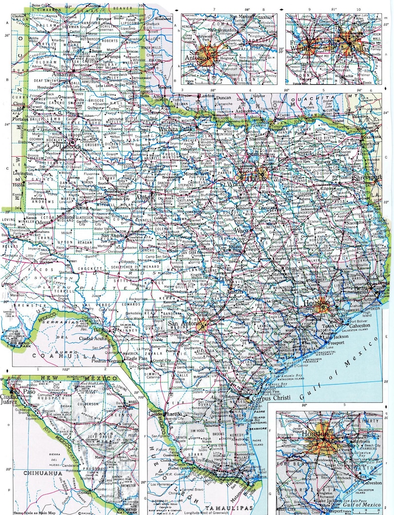 Texas Map Digital Download - Printable Map, Map of Texas, Home Decor ...