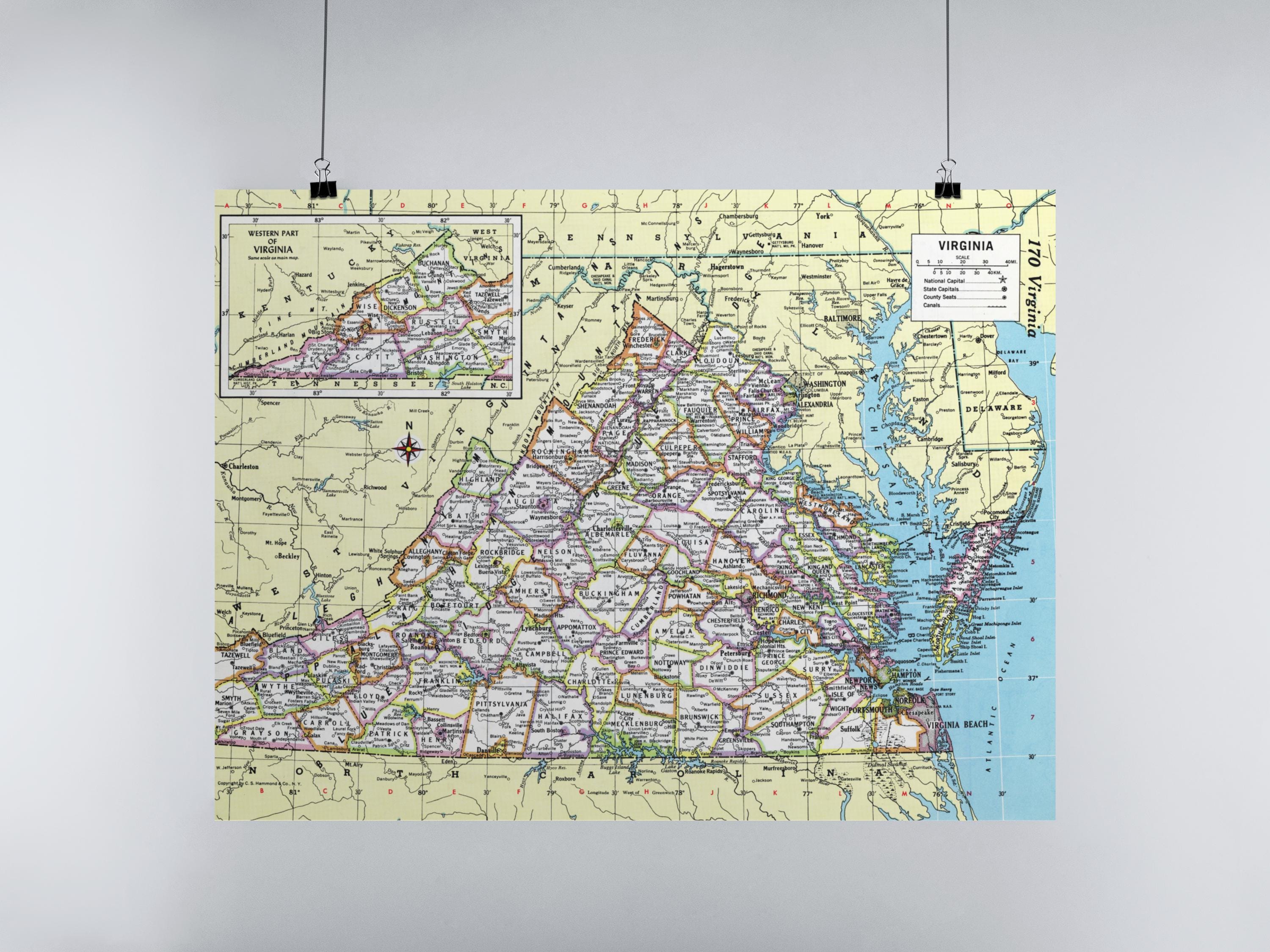 Virginia Map Instant Download - Printable Map, Digital Download, Wall ...