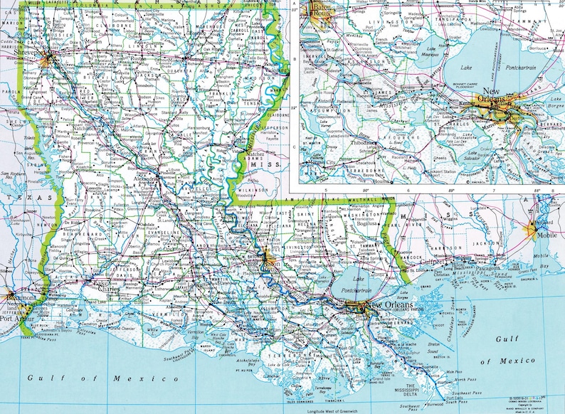Louisiana Map Digital Download - Printable Map, Map of Louisiana, Home ...