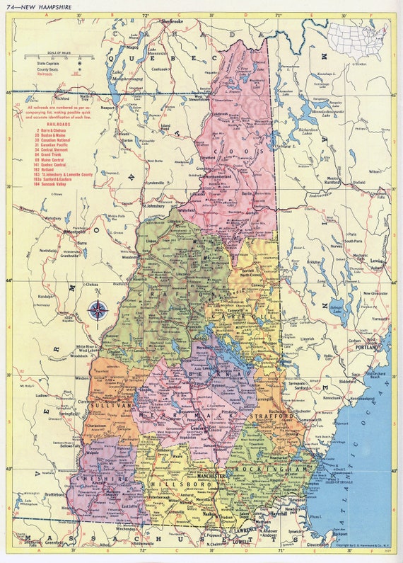 New Hampshire Map Instant Download Printable Map Vintage - Etsy