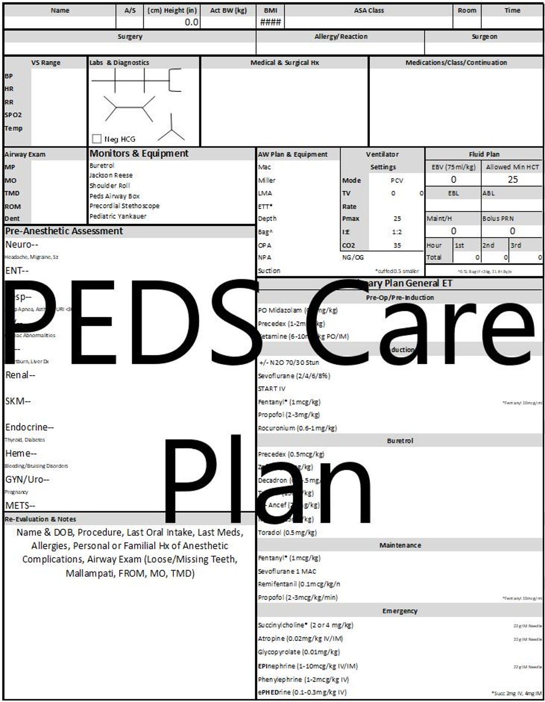 Anesthesia SRNA & CRNA Preop Care Plan Digital PEDS (pediatric) - Etsy