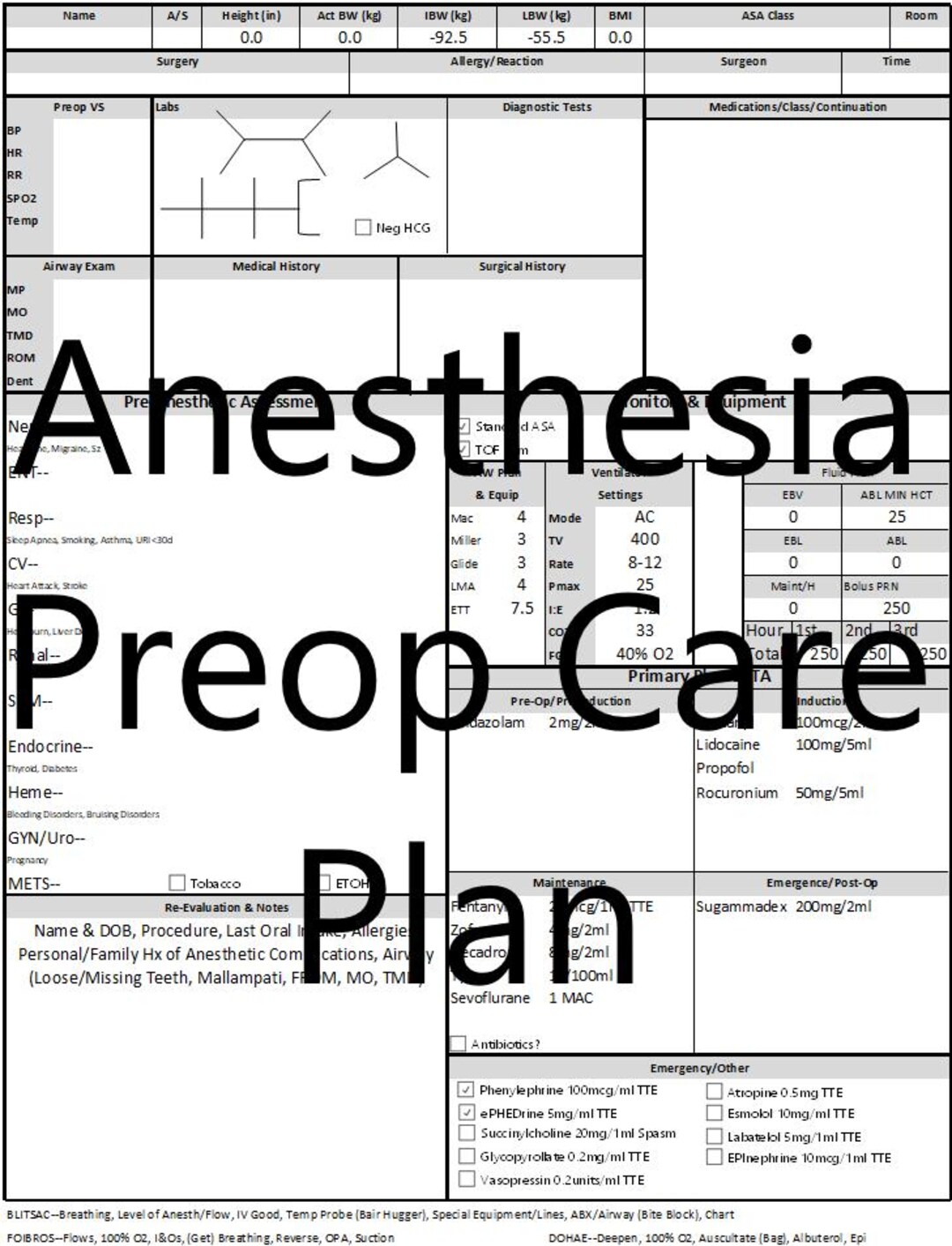Anesthesia SRNA & CRNA Preop Care Plan BUNDLE - Etsy