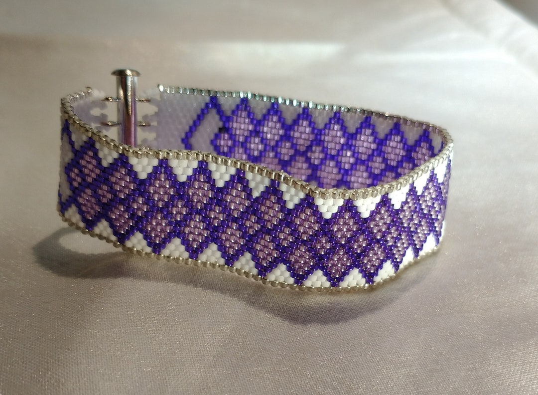 SALE!! Glass Bead, Peyote Stitch, Bracelet, Diamond Design, Tube Clasp ...