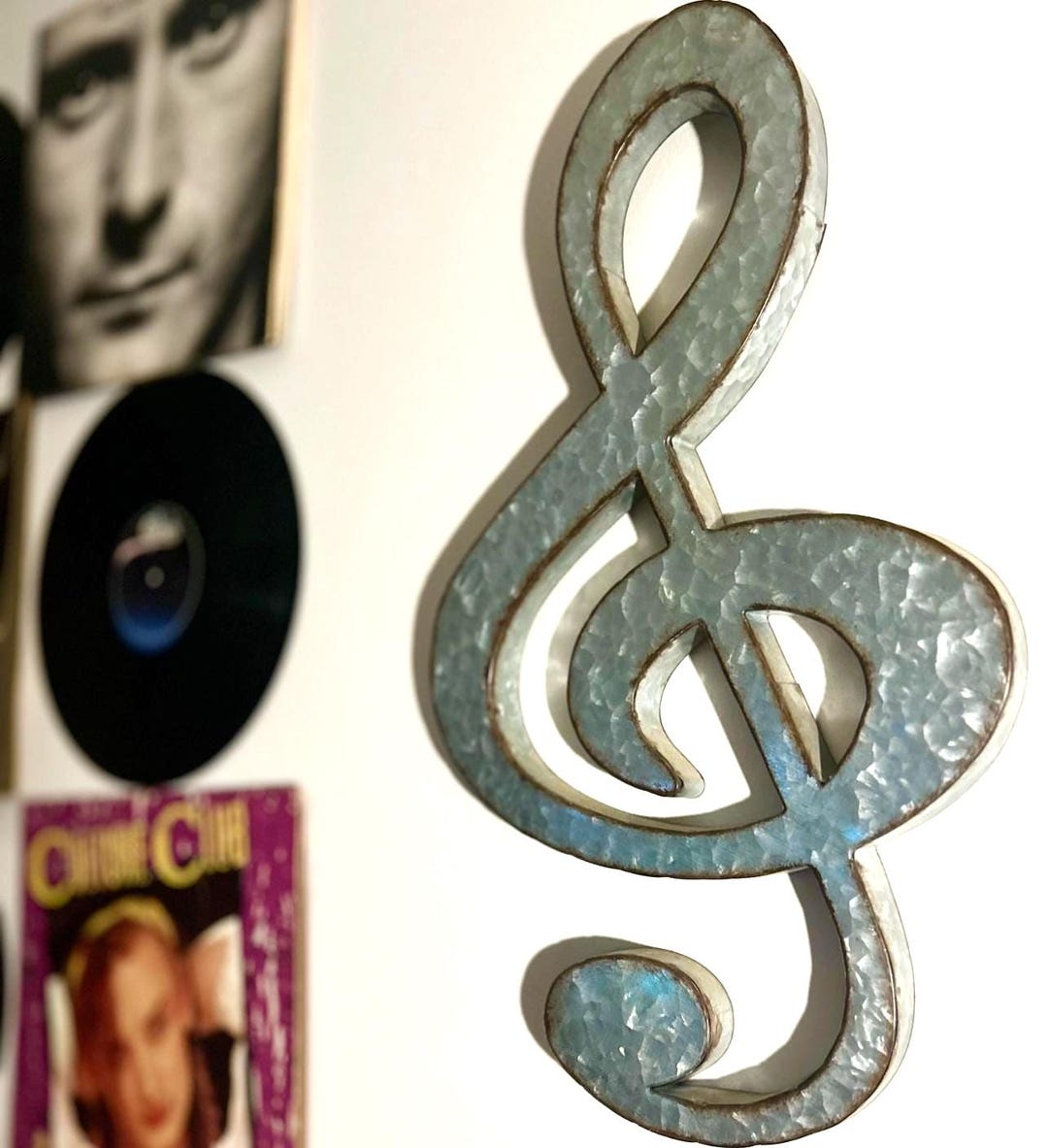 Rustic Galvanized Metal Treble Clef Wall Decor | 19" X 11.5" Music Note ...
